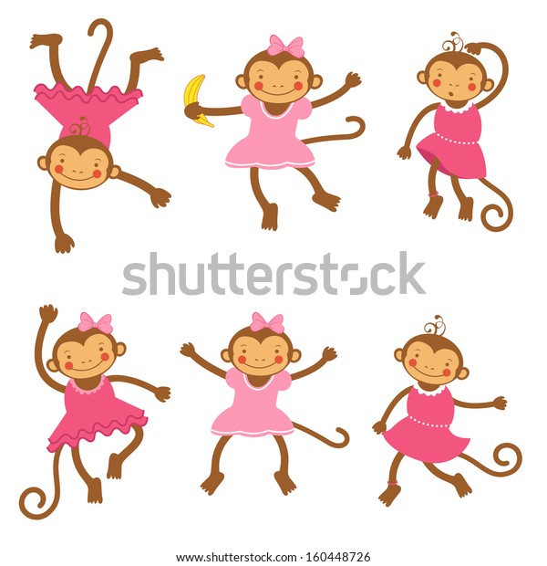 Cute Monkey Girls Set Stock Vector (Royalty Free) 160448726 | Shutterstock