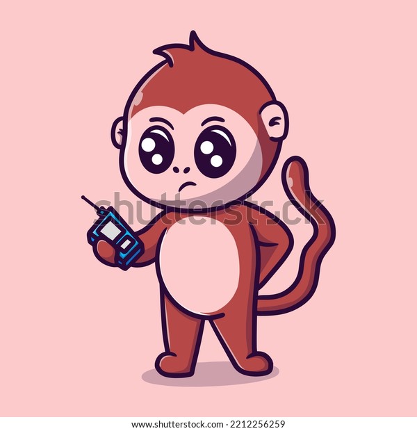 Cute Monkey Holding Cellphone Carton Vector Stock Vector (Royalty Free ...