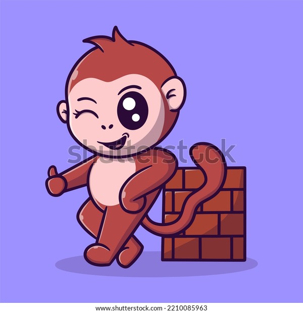 Cute Monkey Leaning Against Wall Cartoon Stock Vector (Royalty Free ...