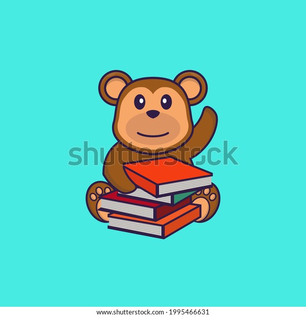 Cute Monkey Reading Book Animal Cartoon Stock Vector (Royalty Free ...