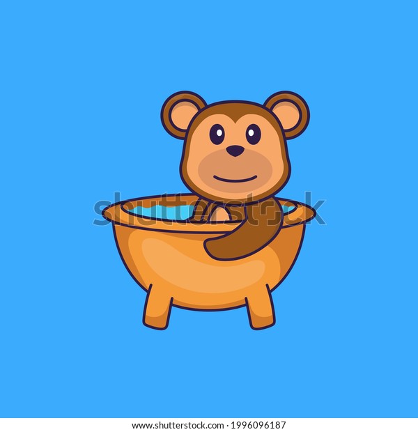Cute Monkey Taking Bath Bathtub Animal Stock Vector (Royalty Free ...