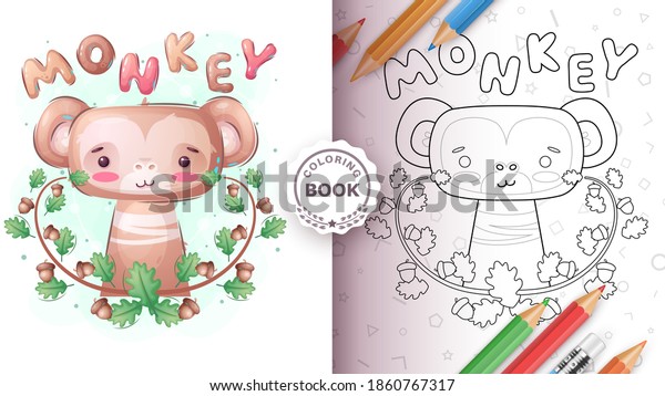 Cute Monkeyinthe Forest Coloring Page Vector Stock Vector (Royalty Free ...