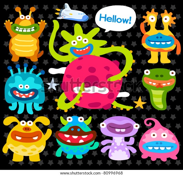 Cute Monster Collection Stock Vector (Royalty Free) 80996968 | Shutterstock