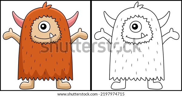 Cute Monster Coloring Page Colored Illustration Stock Vector (Royalty ...