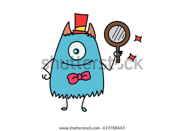Cute Monster Magnifying Glass Vector Illustration: เวกเตอร์สต็อก (ปลอด ...