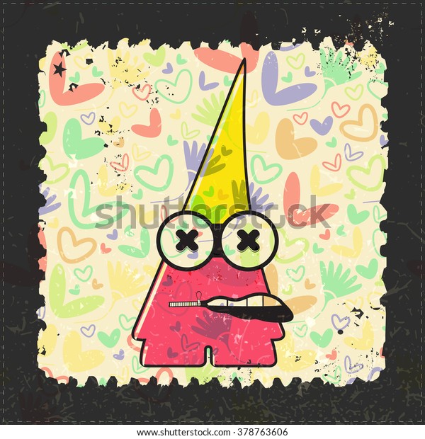 Cute Monster On Grunge Postage Stamp Stock Vector (Royalty Free) 378763606