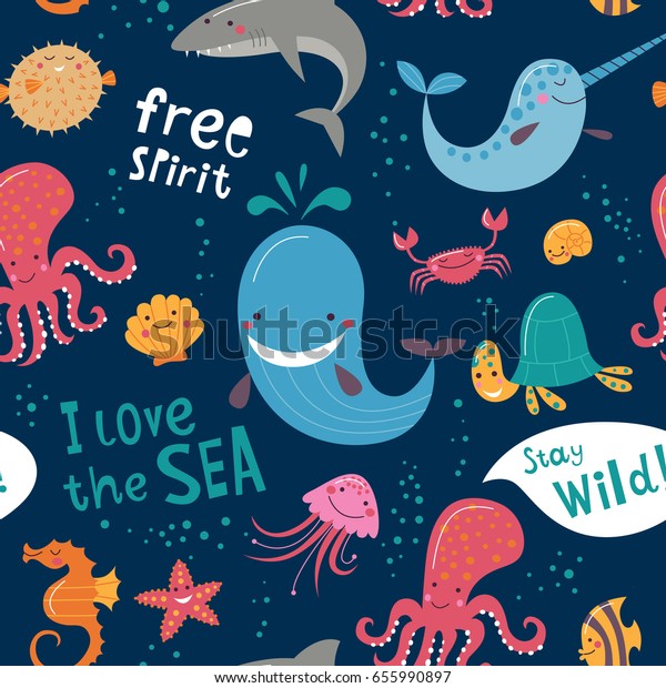 Cute Monsters Deep Vector Illustration Sea 库存矢量图（免版税）655990897 ...