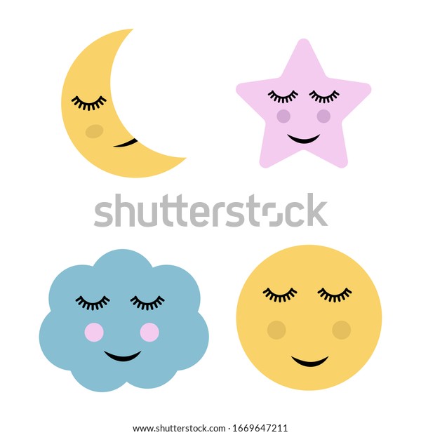 Cute Moon Star Cloud Illustration Stock Vector (Royalty Free ...