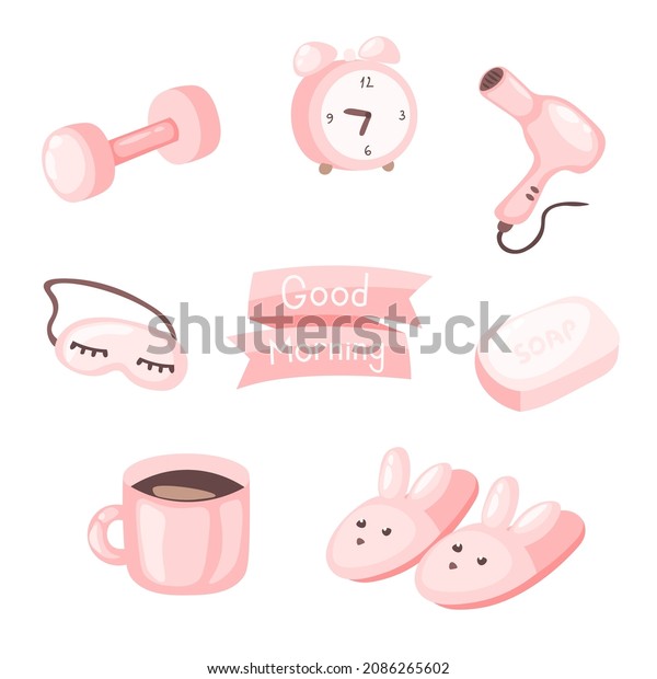 Cute Morning Routine Stickers Set Doodle Stock Vector (Royalty Free ...