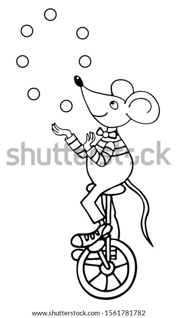 Cute Mouse Boy Juggling On Bicycle Stock Vector (Royalty Free) 1561781782