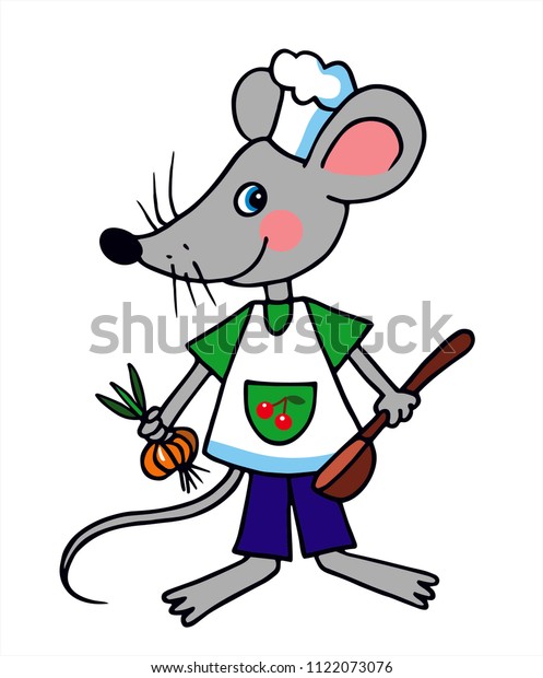 Cute Mouse Cook Holding Ladle Onion Stock Vector (Royalty Free ...
