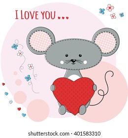 Cute Mouse Heart Cartoon Vector Illustration: vector de stock (libre de ...