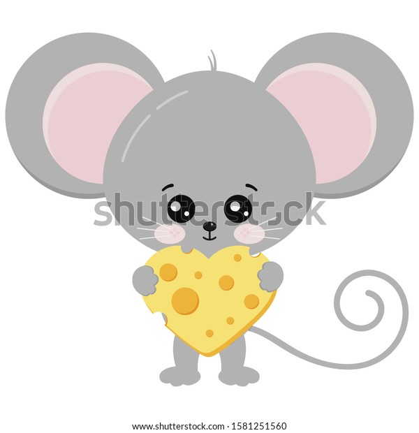 Cute Mouse Heart Shape Piece Cheese Stock Vector (Royalty Free) 1581251560