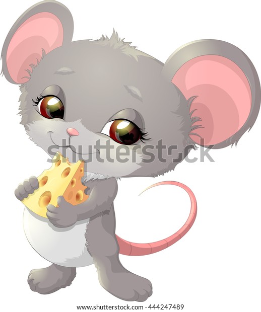 Cute Mouse Holding Cheese Stock Vector (Royalty Free) 444247489 ...