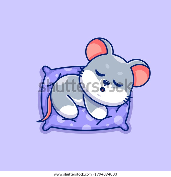 Cute Mouse Sleeping On Pillow Cartoon Stock Vector (Royalty Free ...