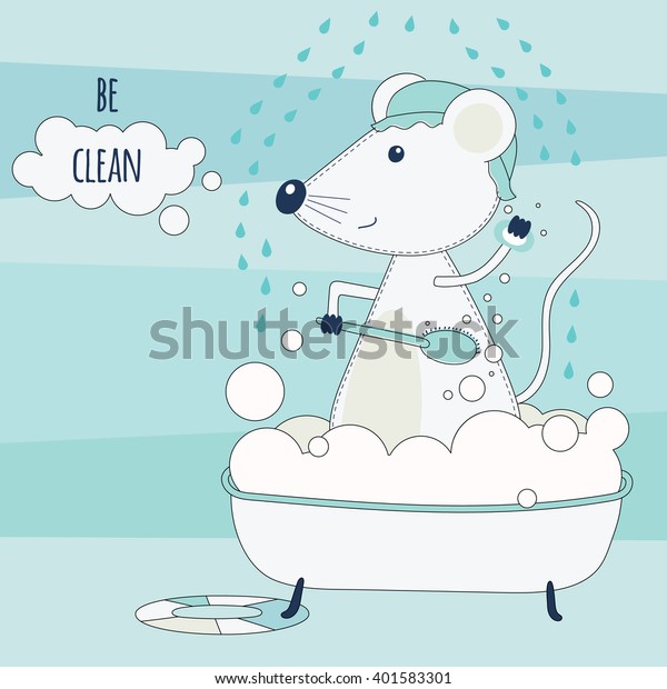 Cute Mouse Taking Bath Cartoon Vector Stock Vector (Royalty Free ...