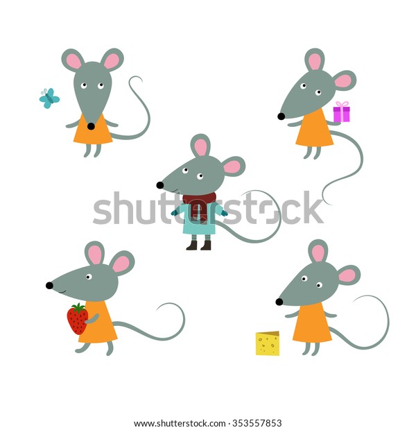 Cute Mouses Characters On White Backgroundvector Stock Vector (Royalty ...