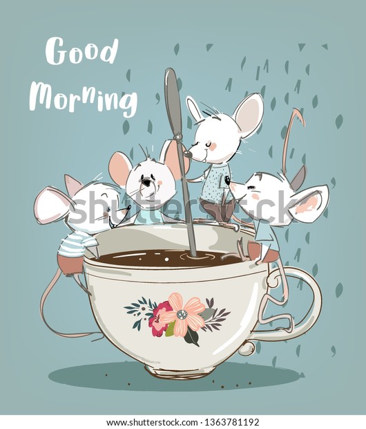 Cute Mouses Coffee Cup Stock Vector (Royalty Free) 1363781192 ...