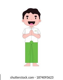 Cute Myanmar Student Boy Character Standing Stock Vector (Royalty Free ...