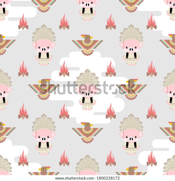 Cute Native American Pig Animals Cartoon Stock Vector (Royalty Free ...
