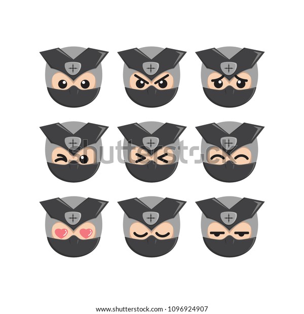 Cute Ninja Emoticon Emoji Set Vector: vector de stock (libre de ...