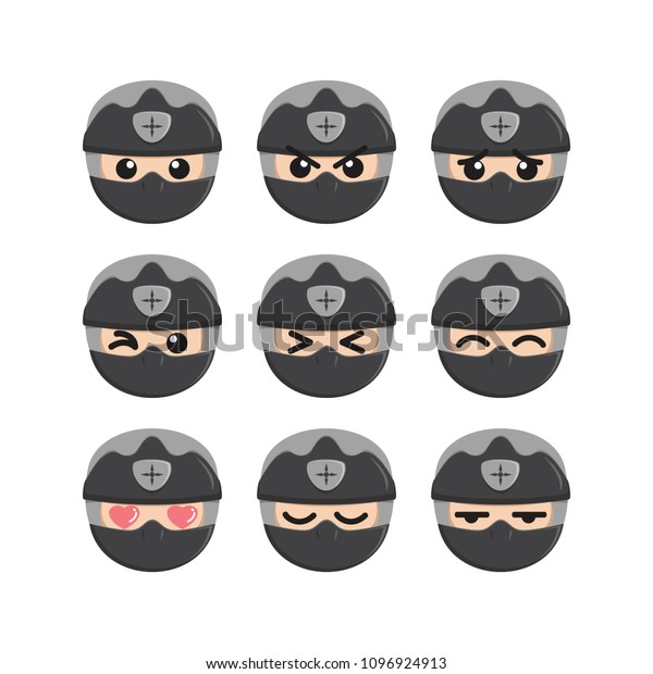 Cute Ninja Emoticon Emoji Set Vector : image vectorielle de stock ...