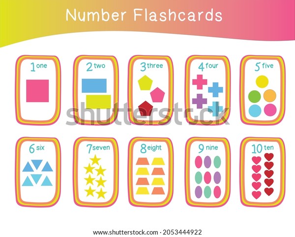Cute Number Flashcards Shapes Set Counting Stock Vector (Royalty Free ...