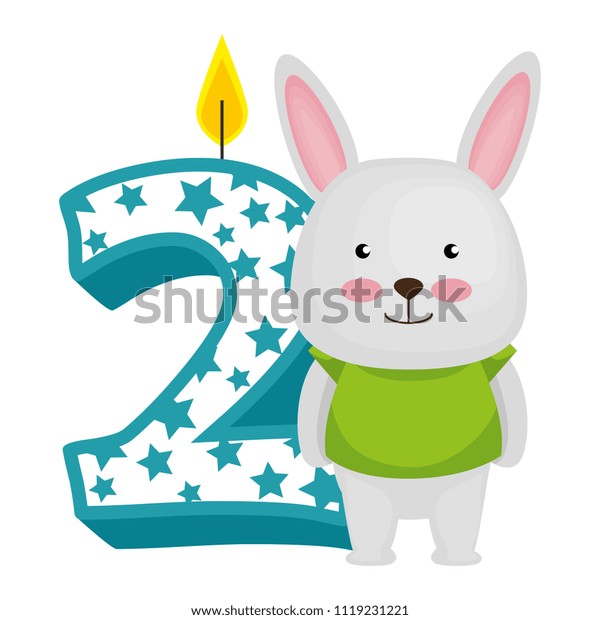 Cute Number Two Candle Rabbit Character Stock Vector (Royalty Free ...