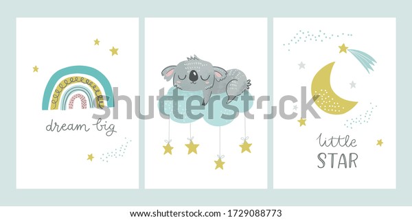 Cute Nursery Kids Posters Including Moon Stock Vector (Royalty Free ...