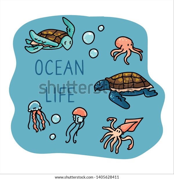 Cute Ocean Life Set Cartoon Vector Stock Vector (Royalty Free ...