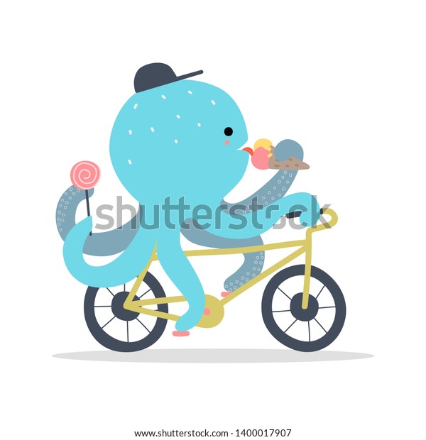 Cute Octopus Bicycle Vector Illustartion Tshirt Stock Vector (Royalty ...