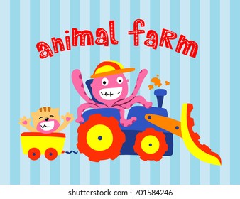 Cute Octopus Ride Tractor Cat Vector: เวกเตอร์สต็อก (ปลอดค่าลิขสิทธิ์ ...