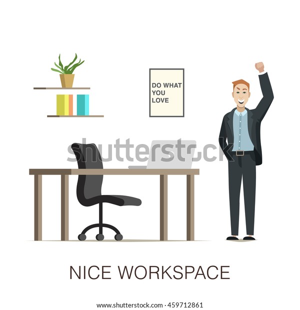 Cute Office Worker Character Office Interior Stock Vector (Royalty Free ...