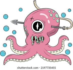 Cute One Eye Pink Octopus Stock Vector (Royalty Free) 2197735455 ...
