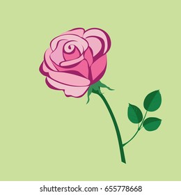 Cute One Pink Rose Stock Vector (Royalty Free) 655778668