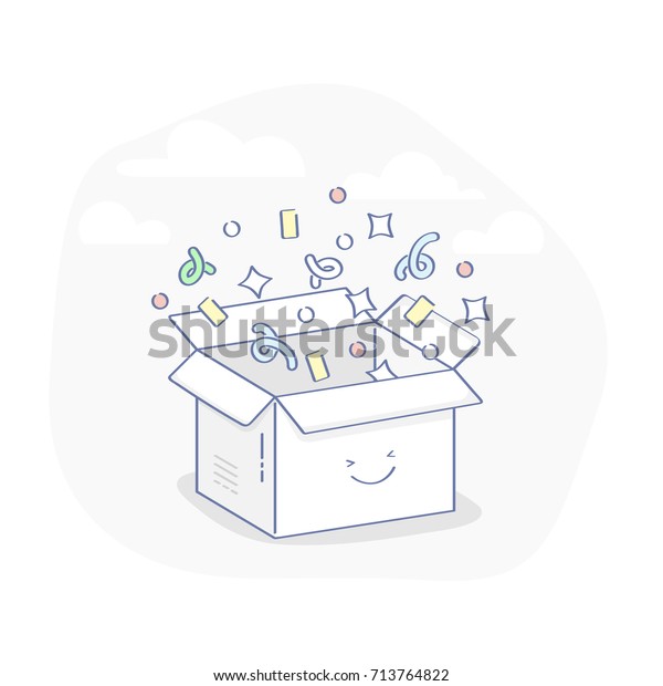 Cute Open Greeting Cartoon Box Confetti Stock Vector (Royalty Free ...