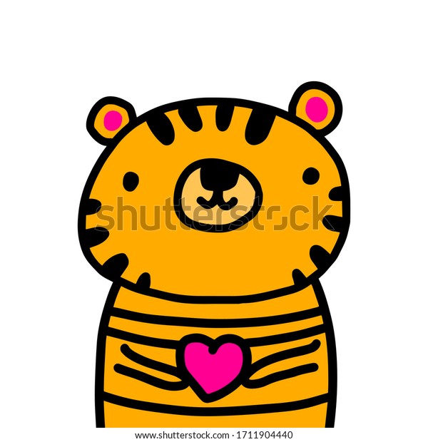 Cute Orange Tiger Holding Heart Symbol Stock Vector (Royalty Free ...