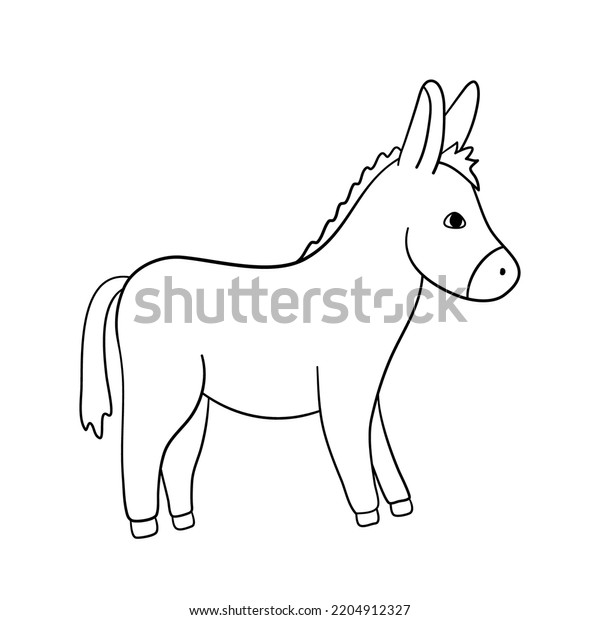 Cute Outline Donkey Character Isolated On Stock Vector (Royalty Free ...