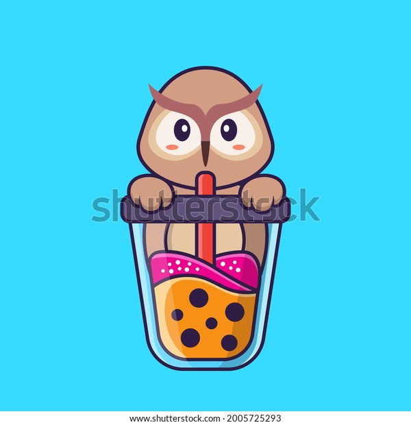 Cute Owl Drinking Boba Milk Tea Stock Vector (Royalty Free) 2005725293 ...