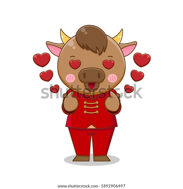 Cute Ox Love Vector Illustration Chibi Stock Vector (Royalty Free ...