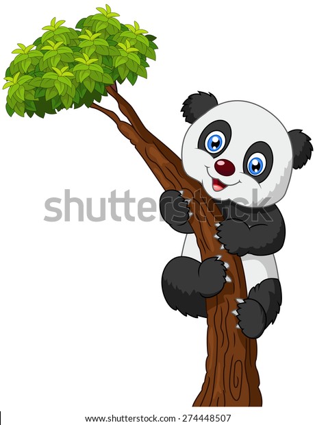 Cute Panda Cartoon Climbing Tree Stock Vector (Royalty Free) 274448507 ...