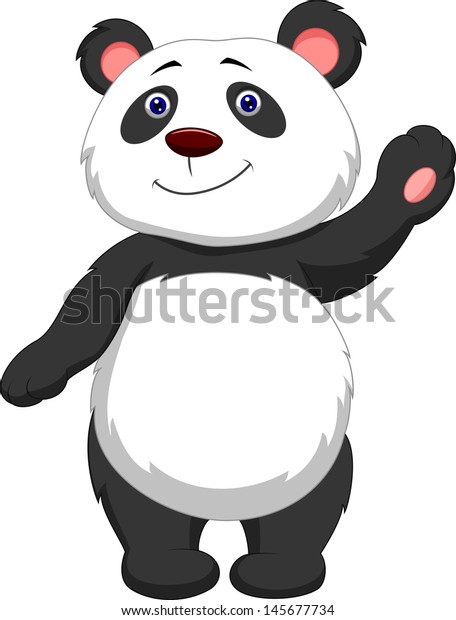 Cute Panda Cartoon Waving Hand Stock Vector (Royalty Free) 145677734