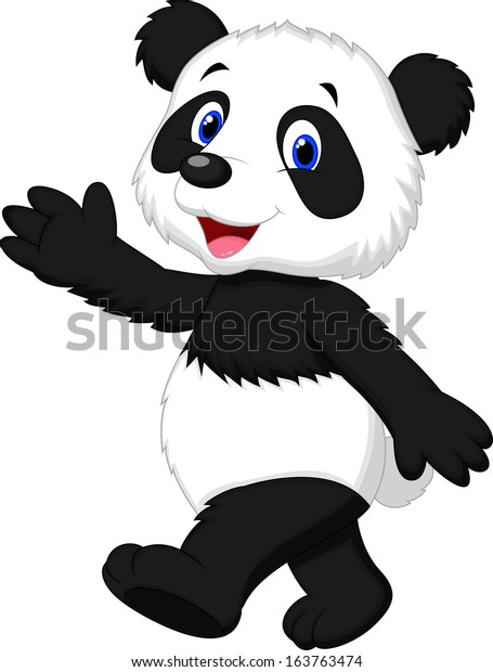 Cute Panda Cartoon Waving Hand Stock Vector (Royalty Free) 163763474