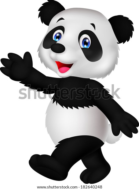 Cute Panda Cartoon Waving Hand Stock Vector (Royalty Free) 182640248