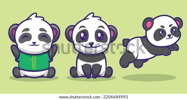 Cute Panda Character Bundle Adorable Stock Vector (Royalty Free ...