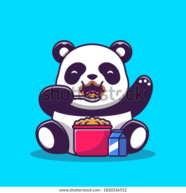 Cute Panda Eating Cereal Milk Breakfast Stock Vector (Royalty Free ...