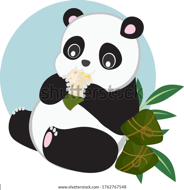 Cute Panda Eating Rice Dumpling Stock Vector (Royalty Free) 1762767548 ...