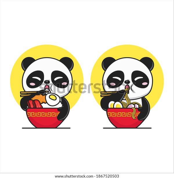 Cute Panda Eating Rice Noodle Red Stock Vector (Royalty Free ...