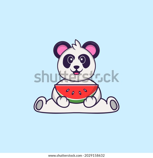 Cute Panda Eating Watermelon Animal Cartoon Stock Vector (Royalty Free ...