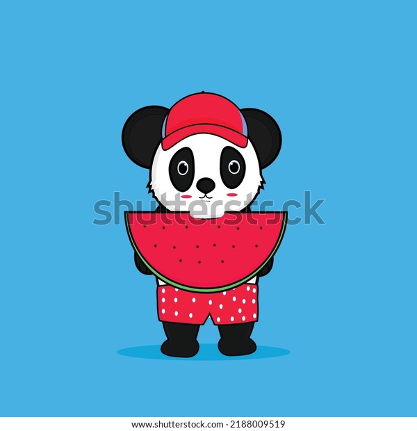 Cute Panda Eating Watermelon Vector Icon Stock Vector (Royalty Free ...
